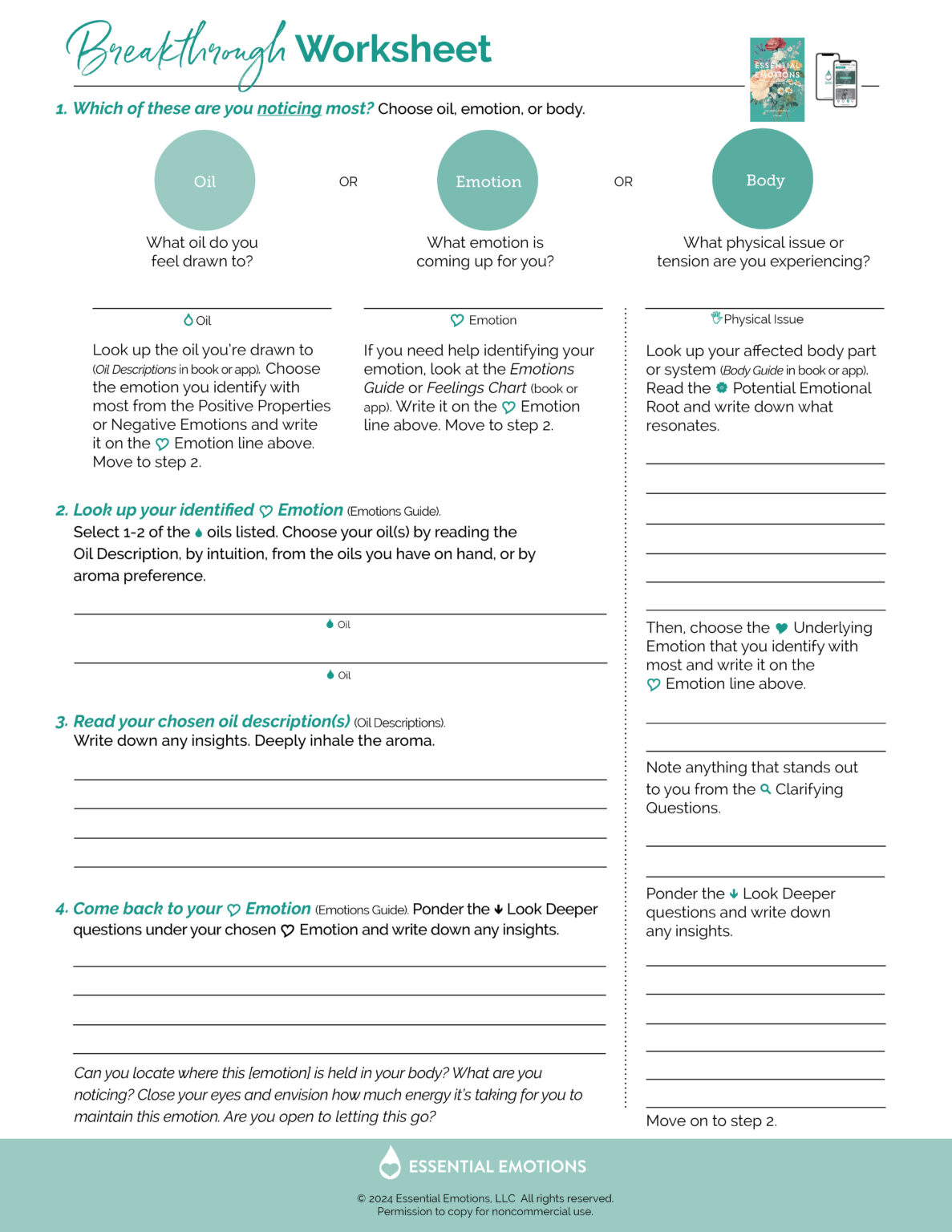 Emotional Breakthrough Worksheet - Essential Emotions